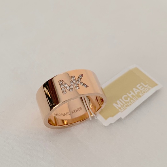 Michael Kors | Jewelry | Nwt Authentic Mk Rose Gold Tone Pave Logo Ring ...